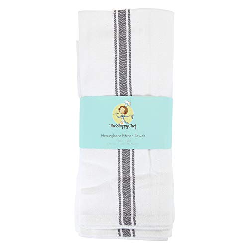 Arkwright Herringbone Kitchen Tea Towels - (Pack of 24) 100 Percent Cotton Dishcloth, Absorbent, Quick Dry Dish Drying Towel, 15 x 25 in, Grey