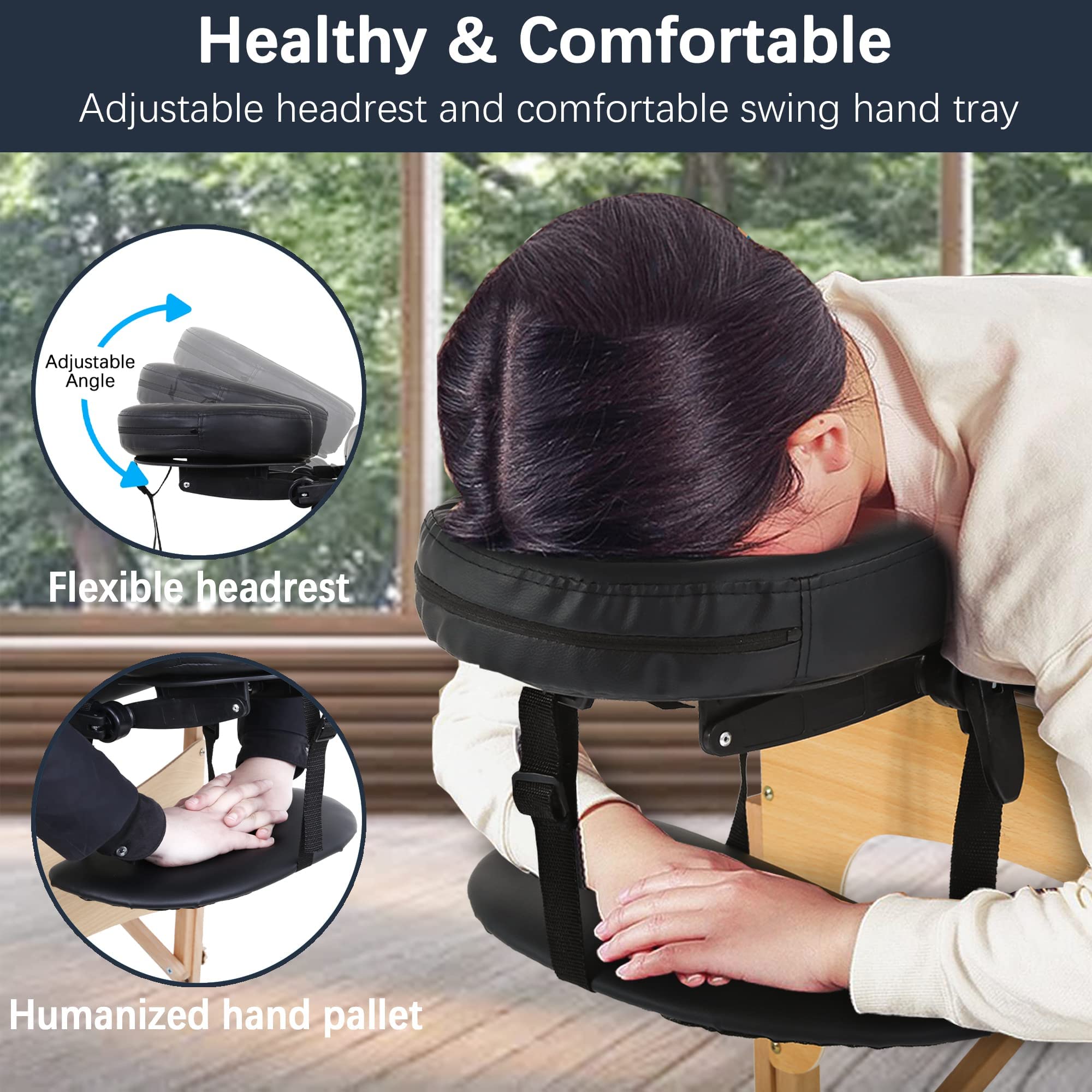 3Folding Massage Table Spa Bed Portable Massage with Portable Box Massage Bed Height Adjustable Salon Bed with Face Cradle,Black