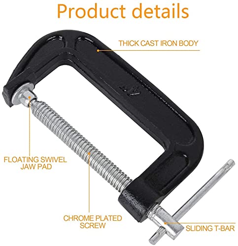4 Inch C-Clamp Set, Heavy Duty Steel C Clamp Industrial Strength C Clamps for Woodworking, Welding, and Building(2PCs)