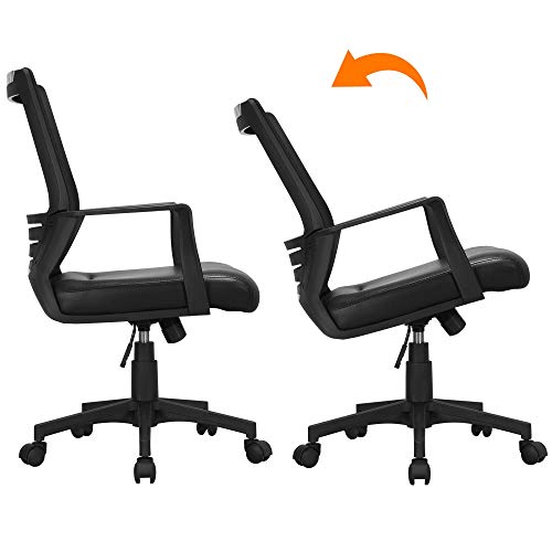 Yaheetech Ergonomic Office Chair Leather Seat and Mesh Back Combine Computer Chair Executive Chair Mid-Back Rolling Swivel Chair w/Lumbar Support and Armrests Adjustable Height for Office,Black