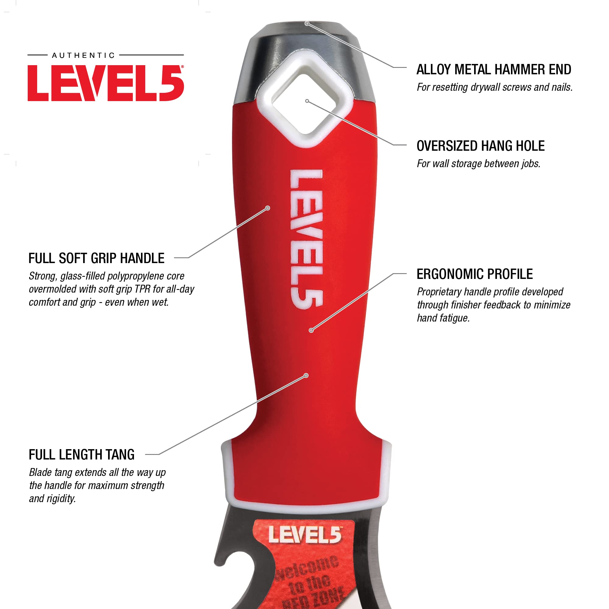 9-In-1 Painter’s Tool - LEVEL5 | Multi-Use Knife, Hardened Carbon Steel | Metal Hammer End | Pro-Grade Finishing Tools | 5-200