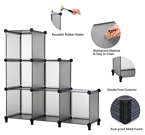 ANWBROAD Cube Storage Organizer 6-Cube Closet Organizers and Storage DIY Modular Plastic Closet Cabinet Book Shelf Cubes Organizer Storage Shelving for Home Bedroom Office Living Room Gray ULCS006H