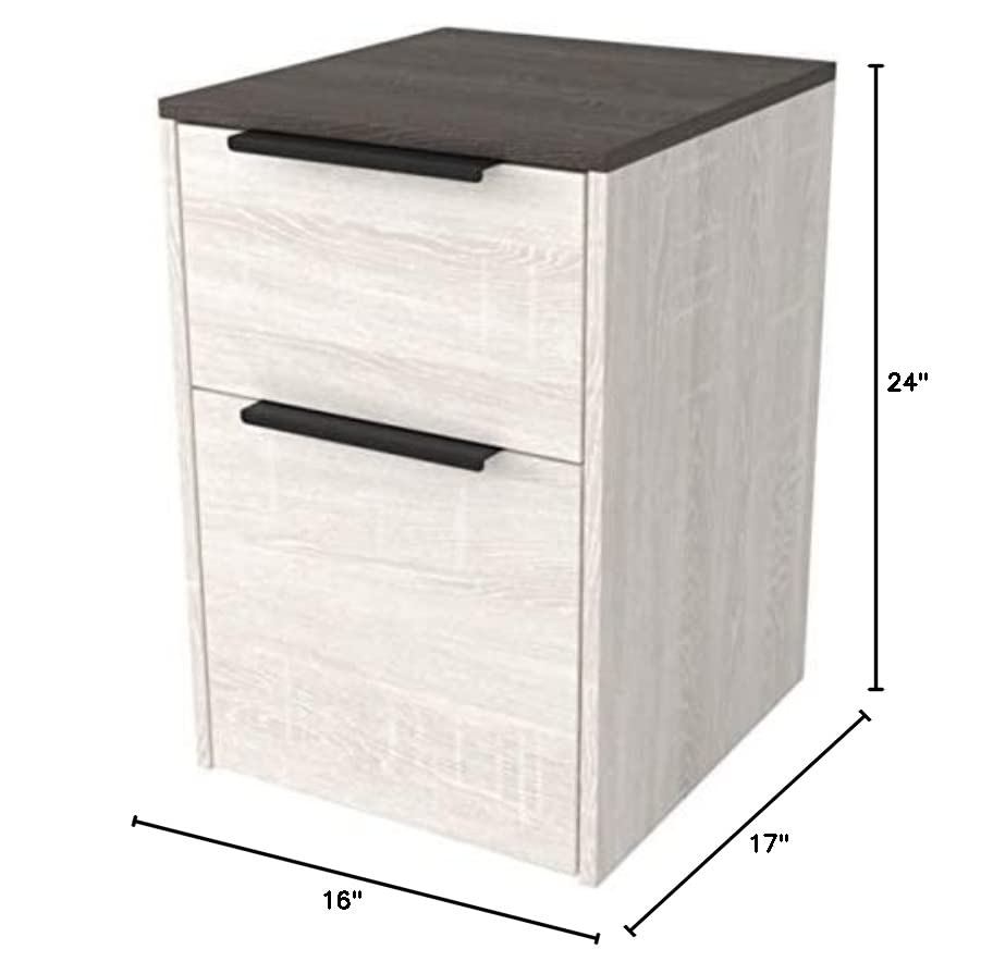 Signature Design by Ashley Dorrinson Modern Farmhouse Filing Cabinet with 2 Drawers, Whitewash & Brown