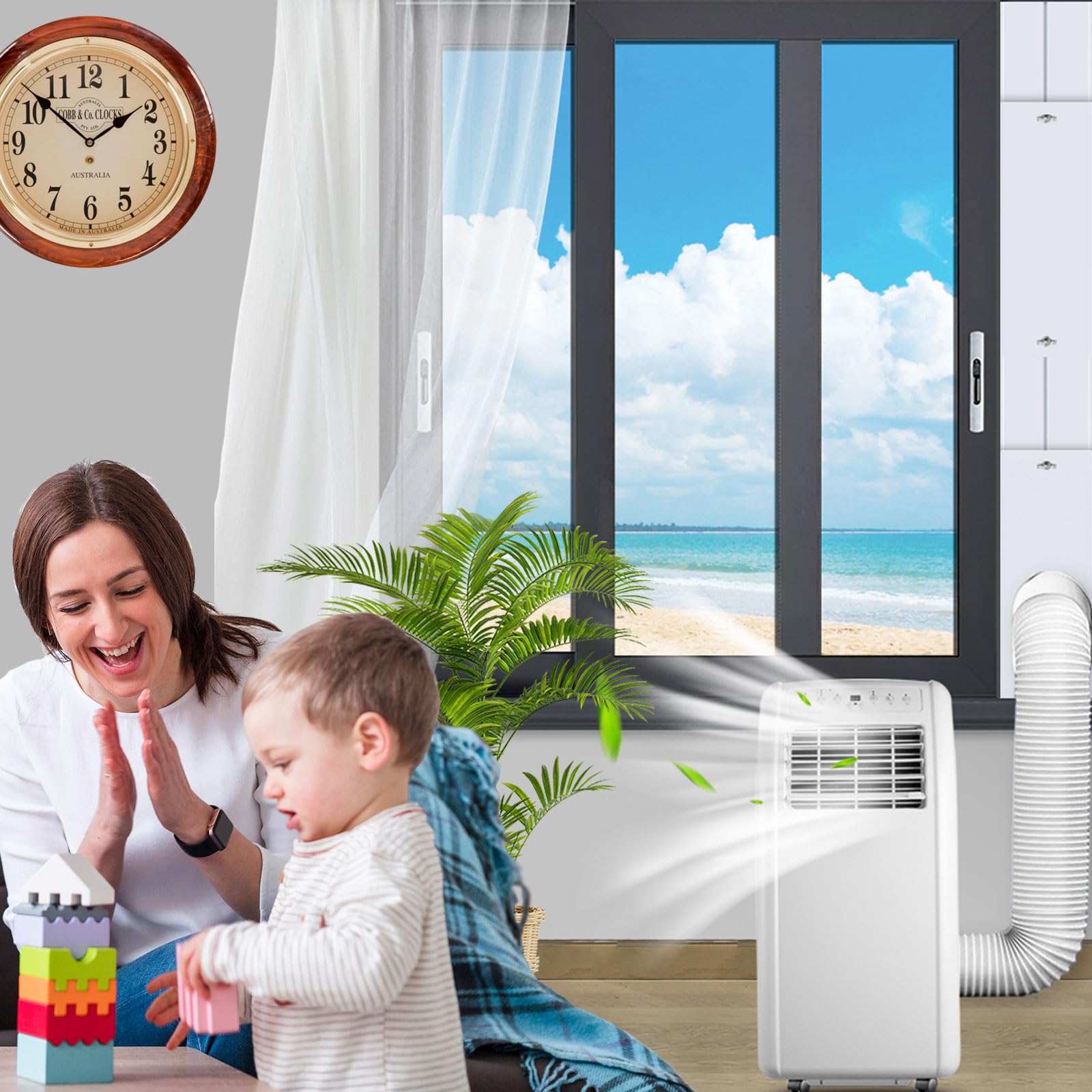 2024 New Portable Air Conditioner Window Kit with Universal Coupler for 5.1"/5.9" Exhaust Hose, Mobile A/C Window Vent Seal Kit with 4 Adjustable Seal Plates for Vertical/Horizontal Sliding Window