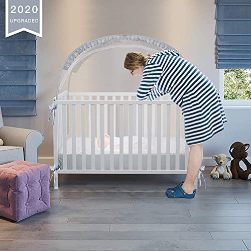 L RUNNZER Baby Safety Crib Tent to Keep Baby from Climbing Out,Pop Up Crib Tent to Protect Your Baby from Falls and Bite,See Through Mesh Top Nursery Mosquito Net