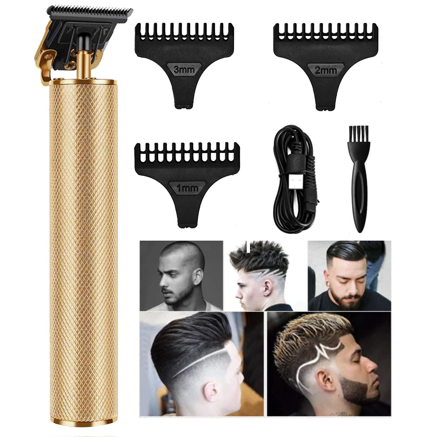 Electric Pro Li Outliner Clippers Cordless for Men Grooming Kits T-Blade Close Cutting Trimmer 0mm Zero Gap Baldhead Beard Shaver Barbershop Rechargeable Hair Clippers(Gold)