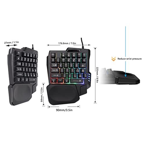 35 Keys One Handed Gaming Keyboard, Waterproof Single Handed Mechanical Keyboard with Wide Palm Rest, K13 Gaming Keypad for Computer, Mobile Phone