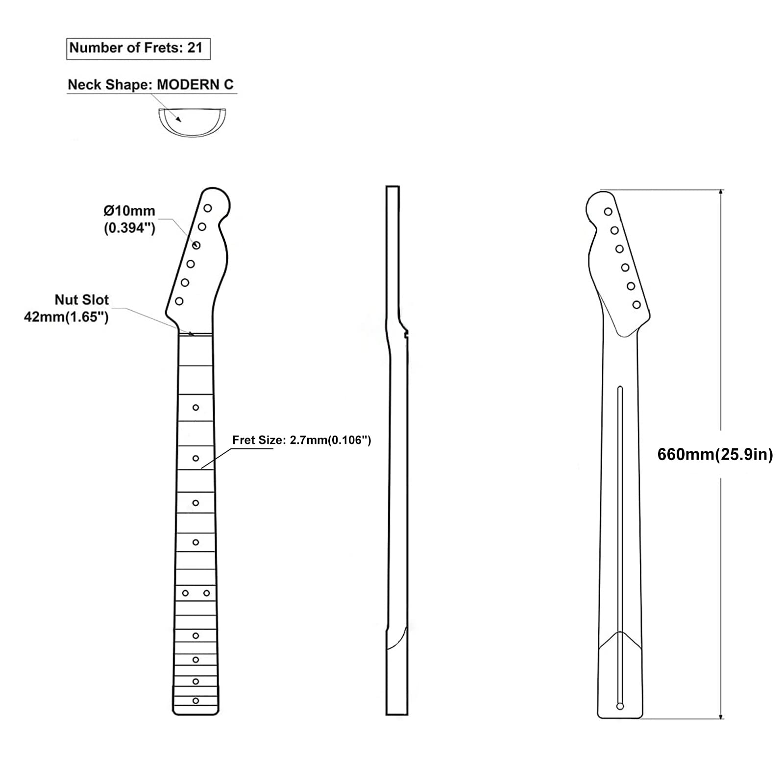 21 Fret Maple Fretboard Guitar Neck for TL Style Guitar, Rubbing Paint Process