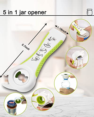 4 Pack Jar Opener for Weak Hands,Jar Opener for Seniors with Arthritis,with 5 in 1 Bottle Opener, 4 in 1 Can Opener, Jar Gripper Pad and Bottle Opener Keychain (White green)