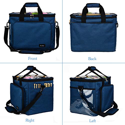 Hoshin Knitting Bag for Yarn Storage, High Capacity Yarn Totes Organizer with Inner Divider Portable for Carrying Project, Knitting Needles(up to 14β), Crochet Hooks, Skeins of Yarn (Navy)