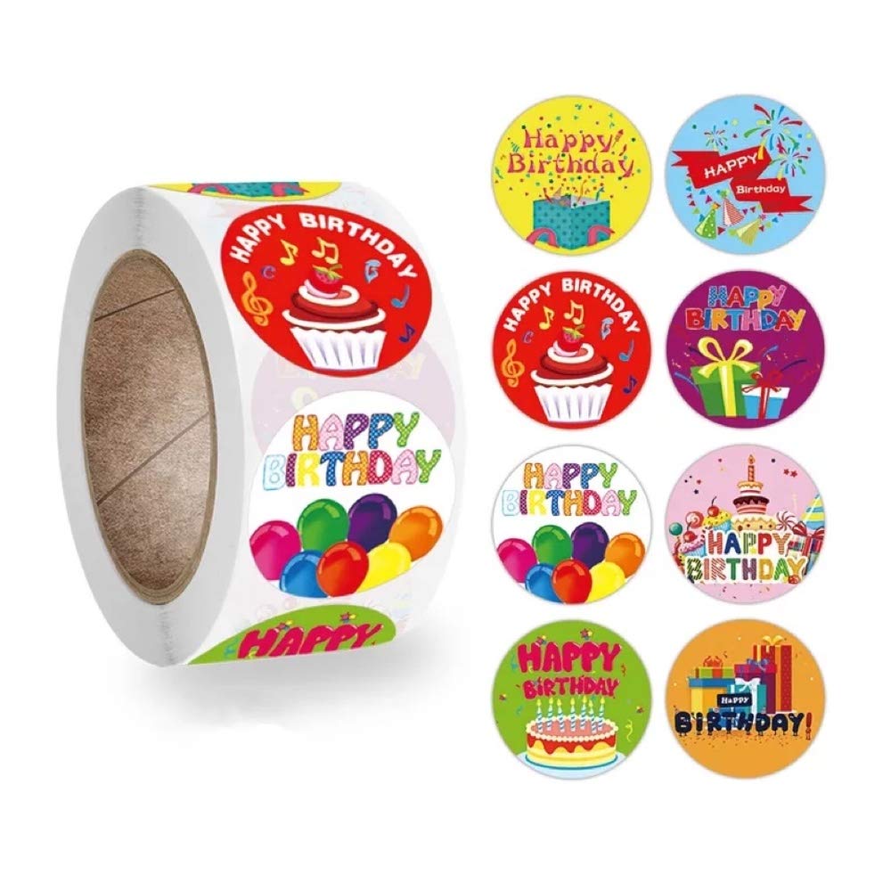 Happy Birthday Stickers 1'' Circle Labels Letters 500 Per Pack New Roll Handicraft Decoration Happy Birthday Sealing Sticker Envelope Wedding Celebration 8 Different Designs Decoration