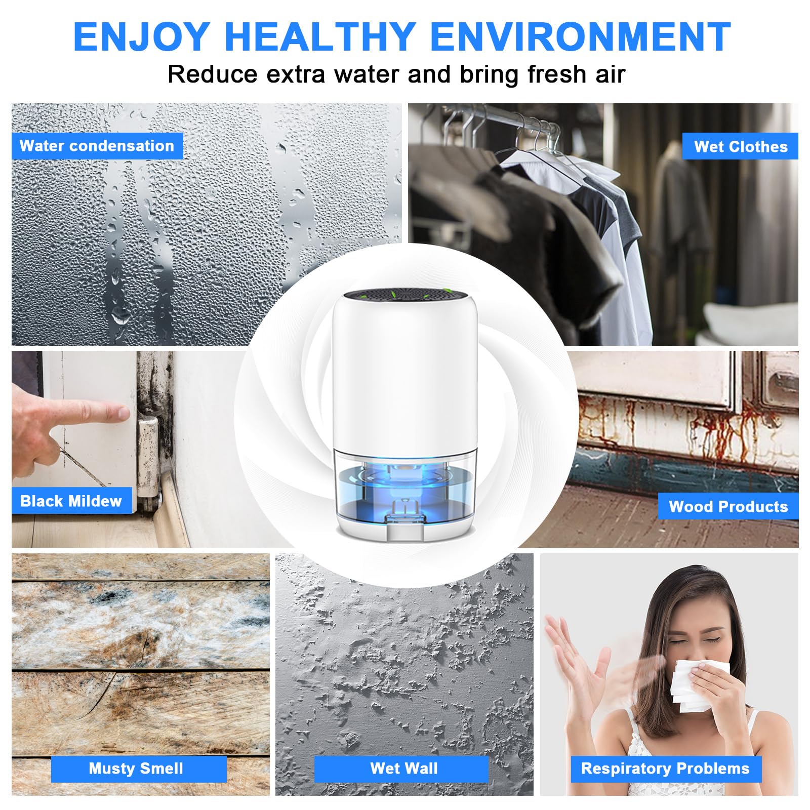 35 OZ Dehumidifiers for Home, Quiet Dehumidifier with Auto Shut Off, 7 Colors Light, Portable Small Dehumidifiers for Bathroom, RV