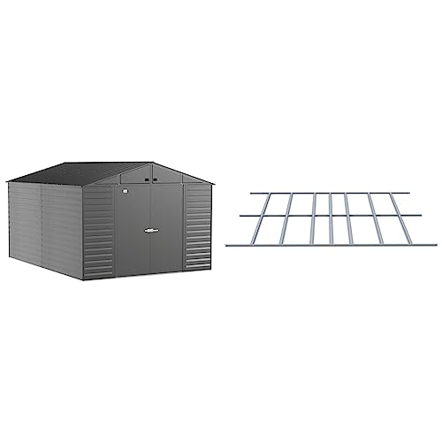 Arrow Shed Select 10' x 14' Outdoor Lockable Steel Storage Shed Building, Charcoal & Floor Frame Kit for Arrow Classic and Select Storage Sheds, Extra Large Sheds