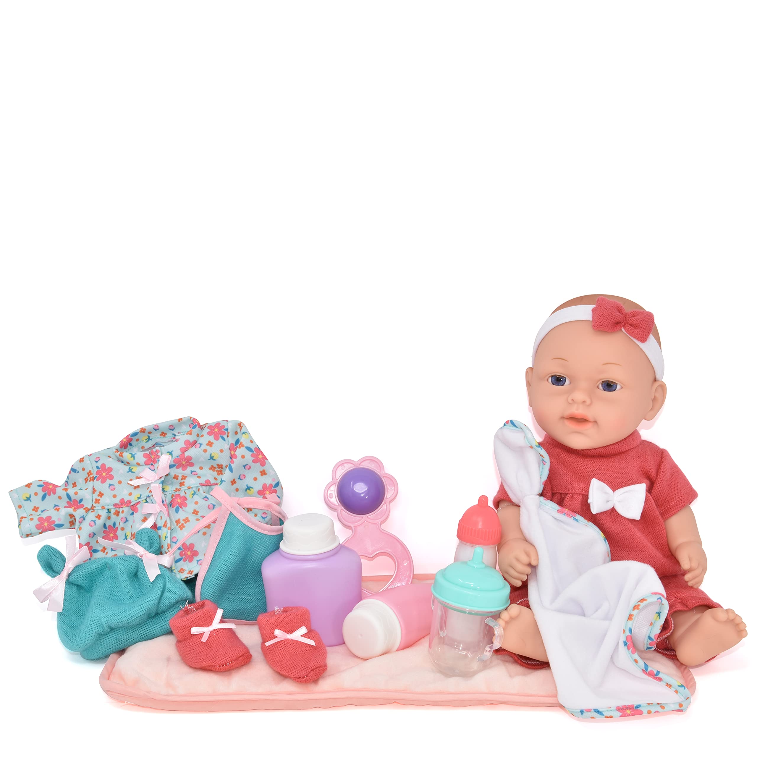 Baby Doll with Clothes & Accessories, Newborn Baby Doll in Carrier Gift Box, Magic Disappearing Milk Bottle with Feeding & Changing Deluxe Travel Set