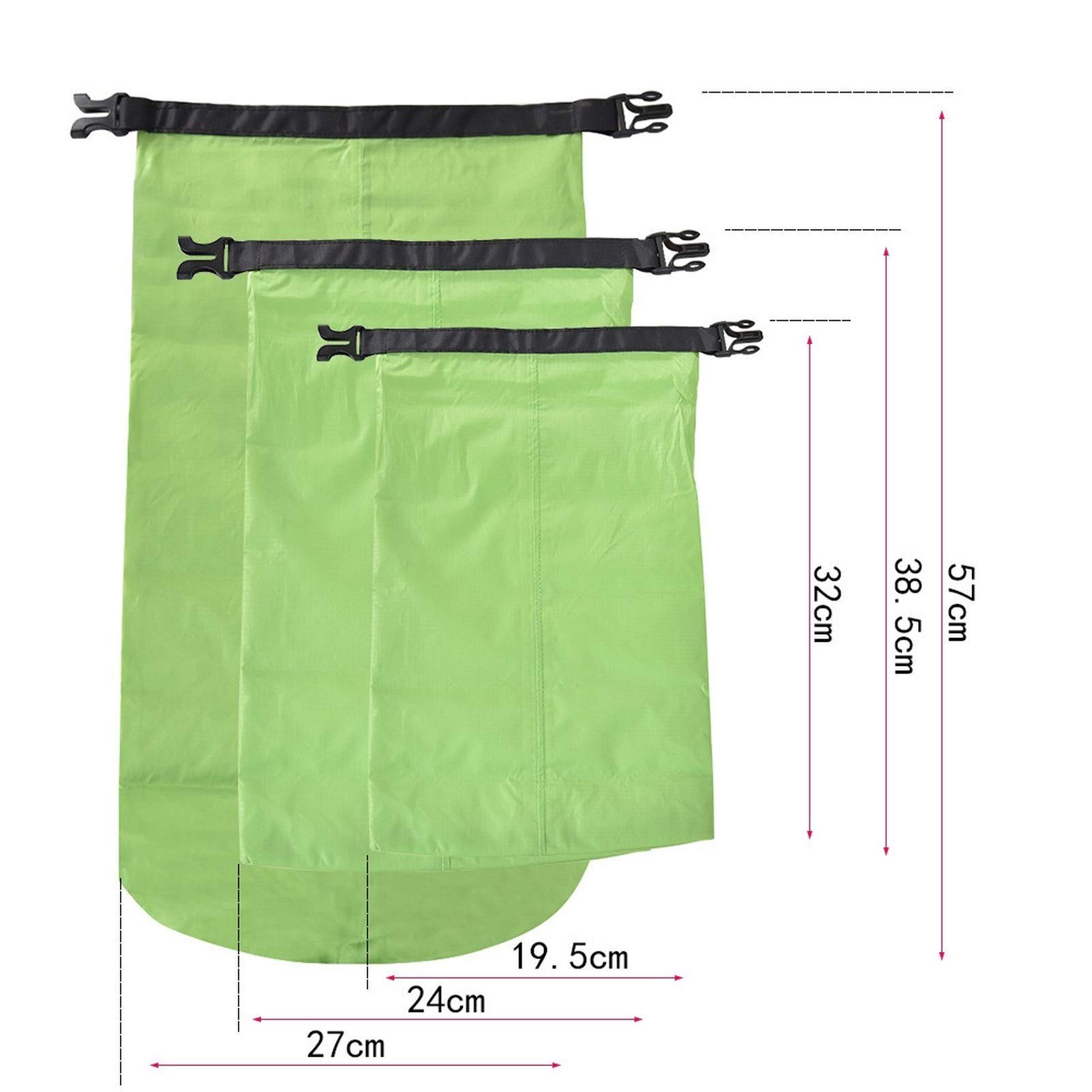 3pcs Waterproof Dry Bag Storage Pouch Bag Outdoor Beach Sack for Travel Rafting Drifting Swimming Snorkeling (Green(3L+ 7.5L+ 22L))