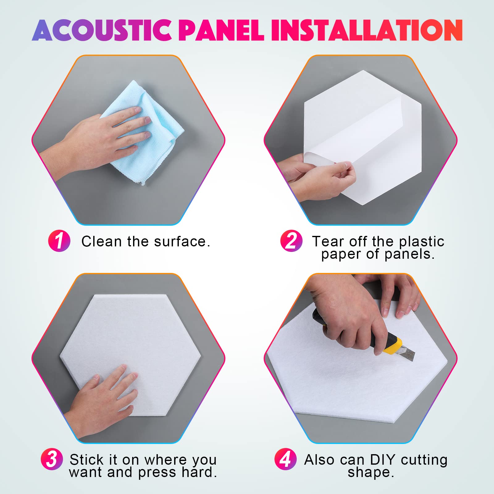 48 Pcs Hexagon Acoustic Panels 12 x 10 x 0.4 Inches High Density Wall Panels Sound Proof Panels Sound Absorbing Panels Sound Proof Padding for Recording Office Home Studio(White)
