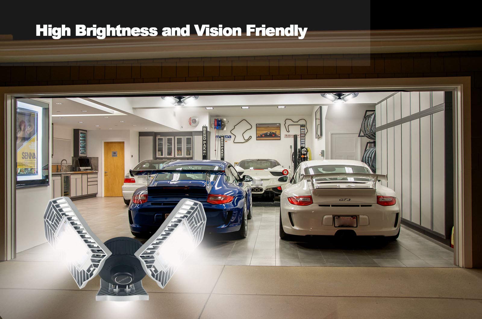 2-Pack LED Garage Lights, 6000Lumens Adjustable Trilights Garage Ceiling Light,60W LED Garage Light, CRI 80, 6000k Day Light, Garage Lights with Adjustable Panels