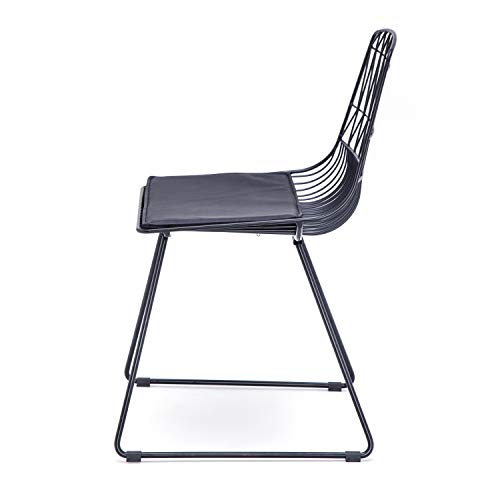AC Pacific Metal Dining Chairs with Faux Leather Seat Pad, Modern Stackable Indoor Outdoor Stool for Kitchen, Patio, Bistro and Bar, Set of 2, Matte Black