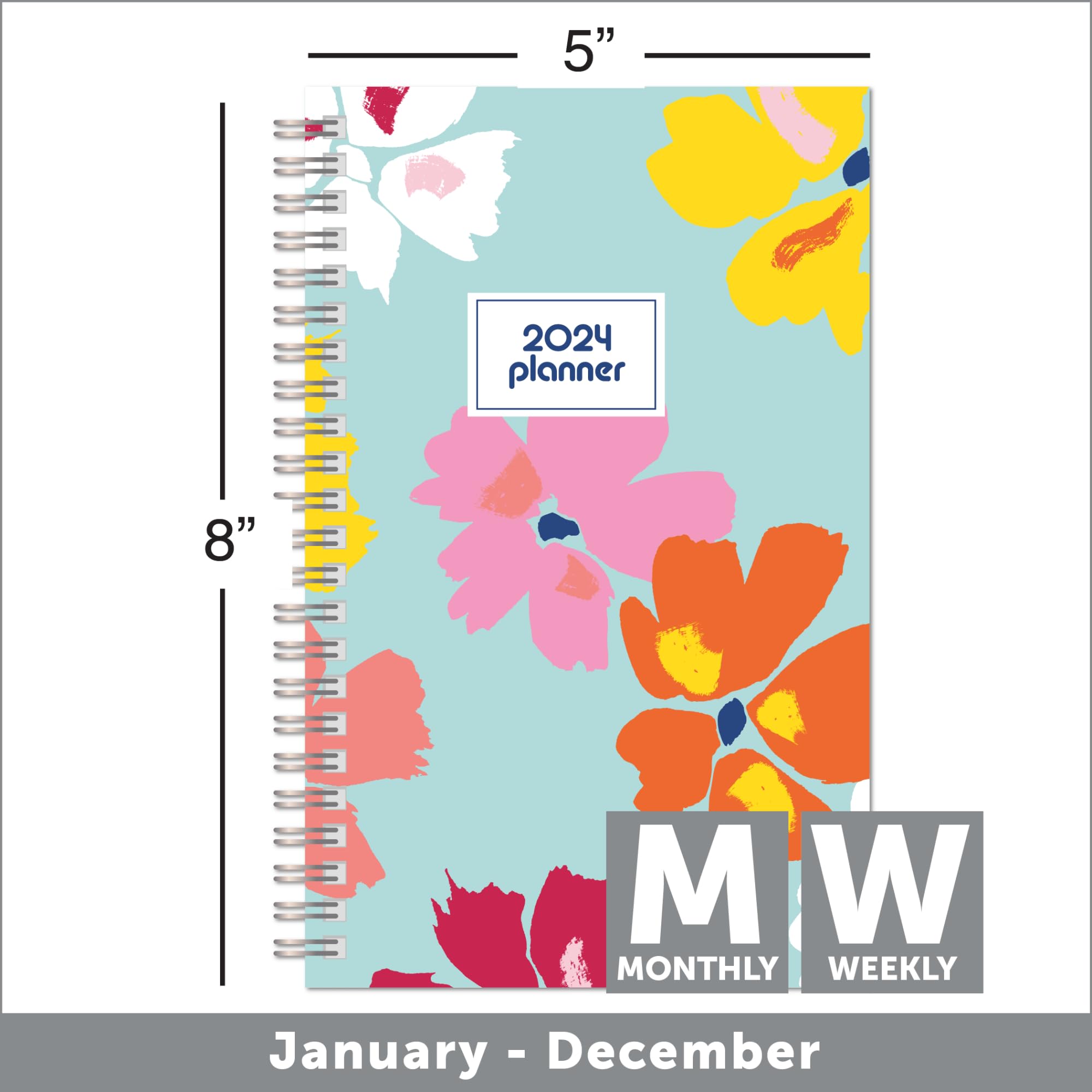 2024 Office Depot® Brand Weekly/Monthly Planner, 5" x 8", Bright Floral, January to December 2024