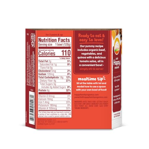 Happy Tot Organics Meal Bowl, Beef & Quinoa Fiesta with Vegetable Salsa, 4.5 Ounce Pouch (Pack of 8)