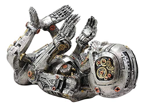 Ebros Steampunk Industrial Victorian Sci Fi Cyborg Robotic Terminator Skeleton Wine Bottle Holder Figurine with Painted Gearwork Clockwork and Mechanical Parts Party Hosting Skeletons Skulls Decor