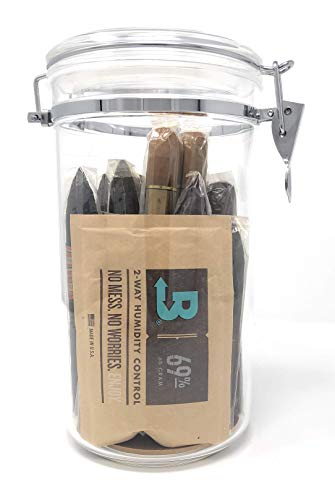 Acrylic Cigar Humidor Jar with Boveda 69% 2-Way Humidity System, 25 Cigar Capacity