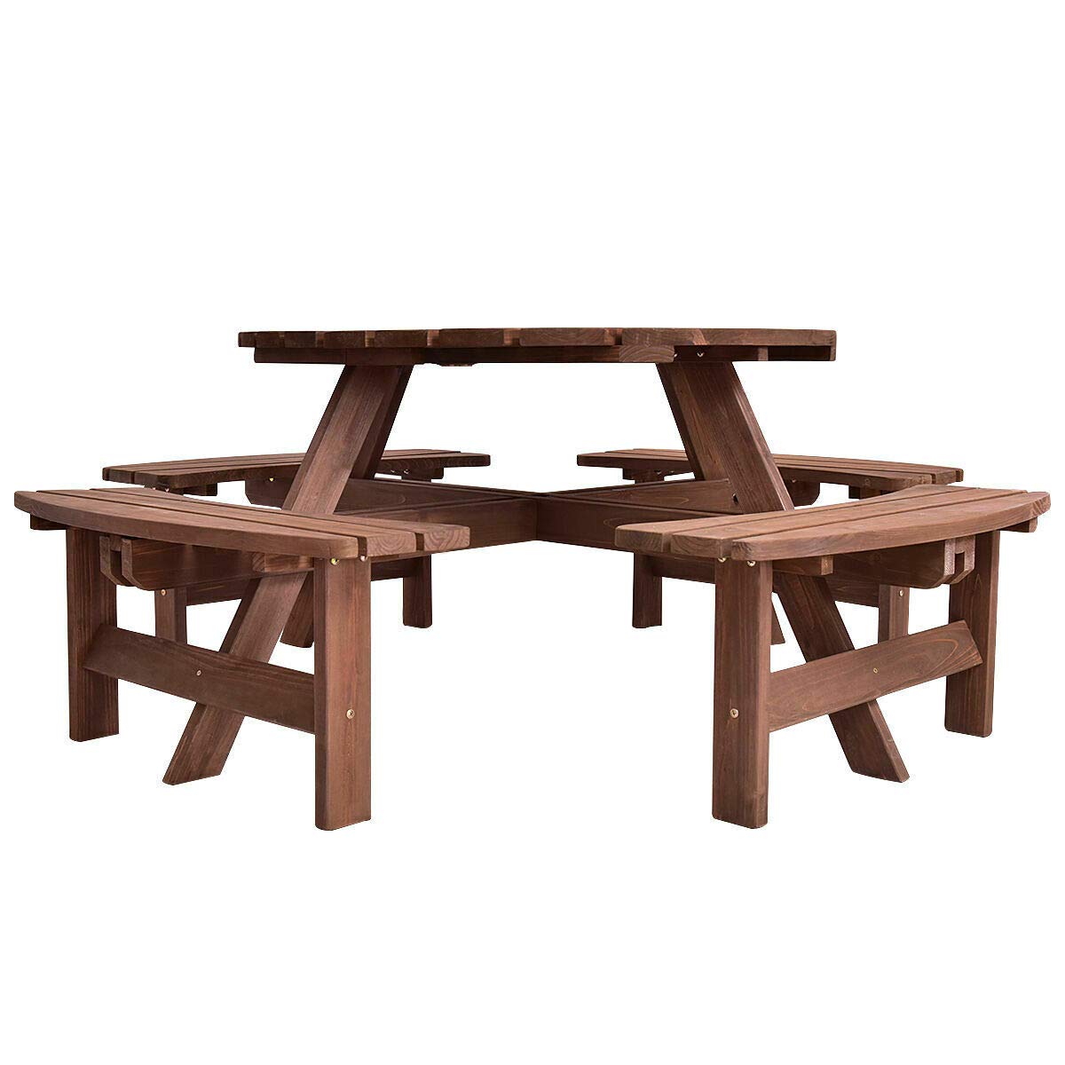 8 Seat Wood Picnic Table Beer Dining Seat Bench Set Pub Garden Yard