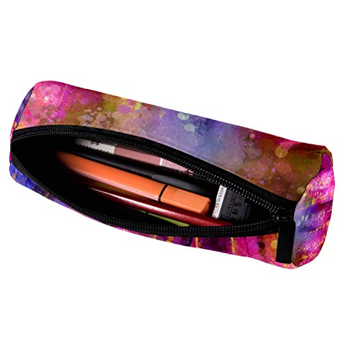 Watercolor Violet Red and Yellow Flowers Pencil Bag Pen Case Stationary Case Pencil Pouch Desk Organizer Makeup Cosmetic Bag for School Office