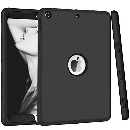 Hocase iPad 9th Generation Case, iPad 10.2 2021 Case, Heavy Duty Shockproof Soft Silicone Rubber Bumper+Hard Plastic Hybrid Protective Case for iPad 9th/8th/7th Generation 10.2 - Black