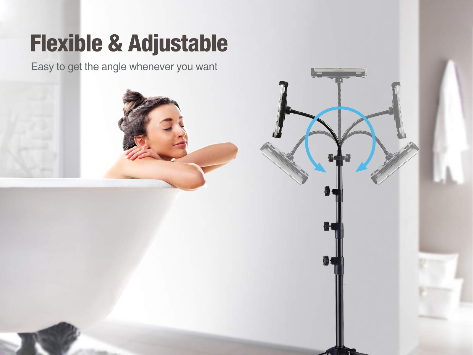 elitehood Tablet Stand Holder, Flexible Gooseneck iPad Tripod Stand Holder for floor, 67’’ Height Adjustable iPad Mount & Cell Phone Holder for 4.7"-12.9" iPhone, iPad Mini Air Pro 11/12.9, Galaxy Tab