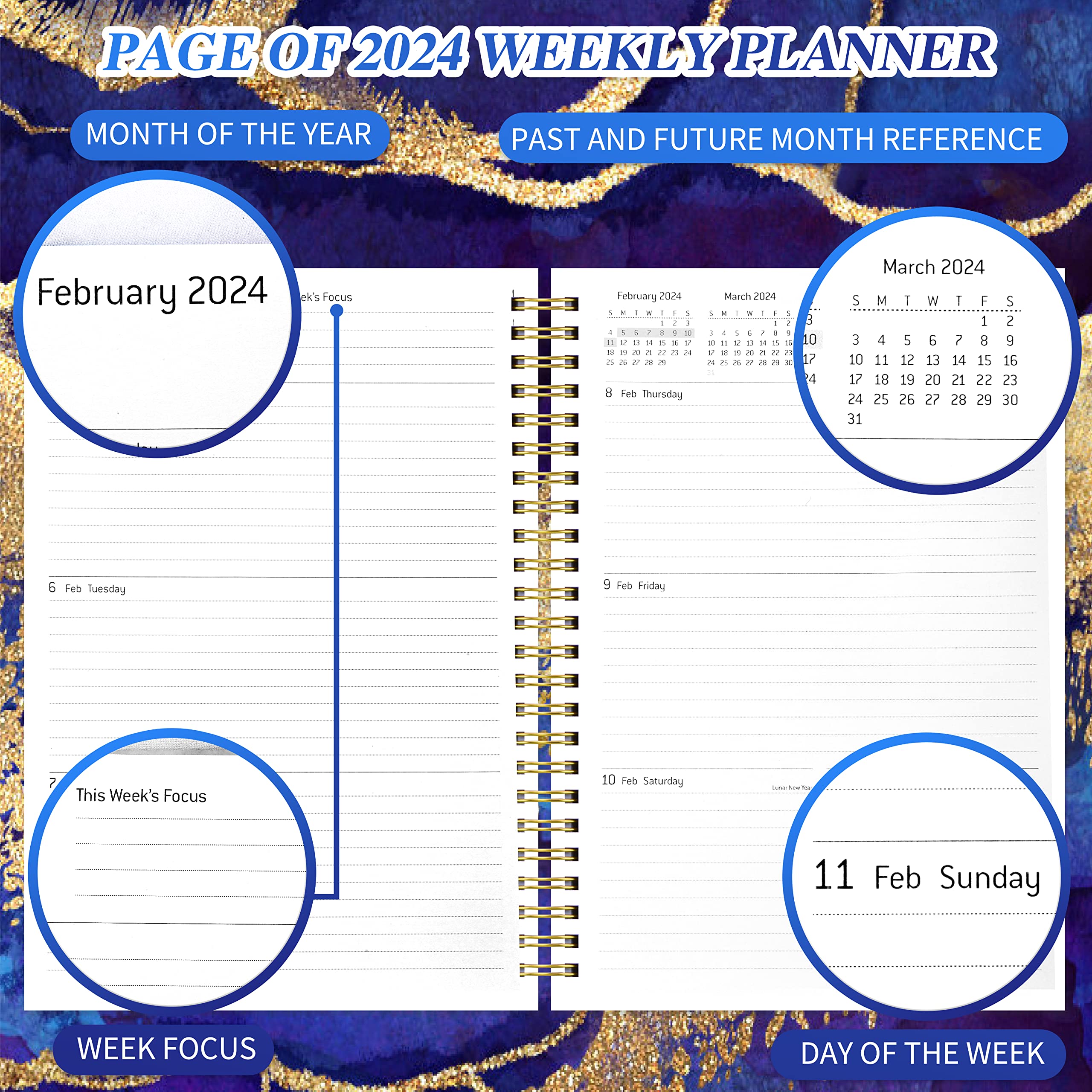 2024 Planner - 2024 Academic Weekly & Monthly Planner with Monthly Tabs, Daily Planner Yearly Agenda Calendar Organizer, Jan 2024-Dec 2024, 6.3" x 8.5"