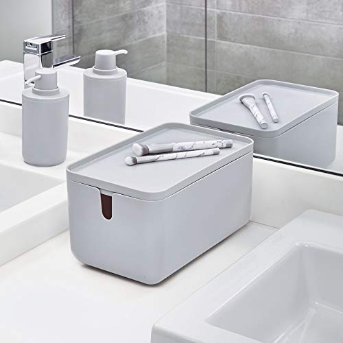 iDesign - 29843 BPA-Free Plastic Toilet Paper Stand and Bowl Brush Set, Storage Bin, Matte Gray