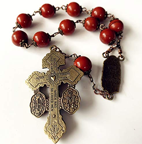 elegantmedical car rosary Carnelian Beads Catholic Prayer one decade rosary bracelet Bronze Pardon cross Gift