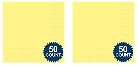 2 Set of 50 Amscan Light Yellow 6.25" x 6.25" Luncheon Napkins