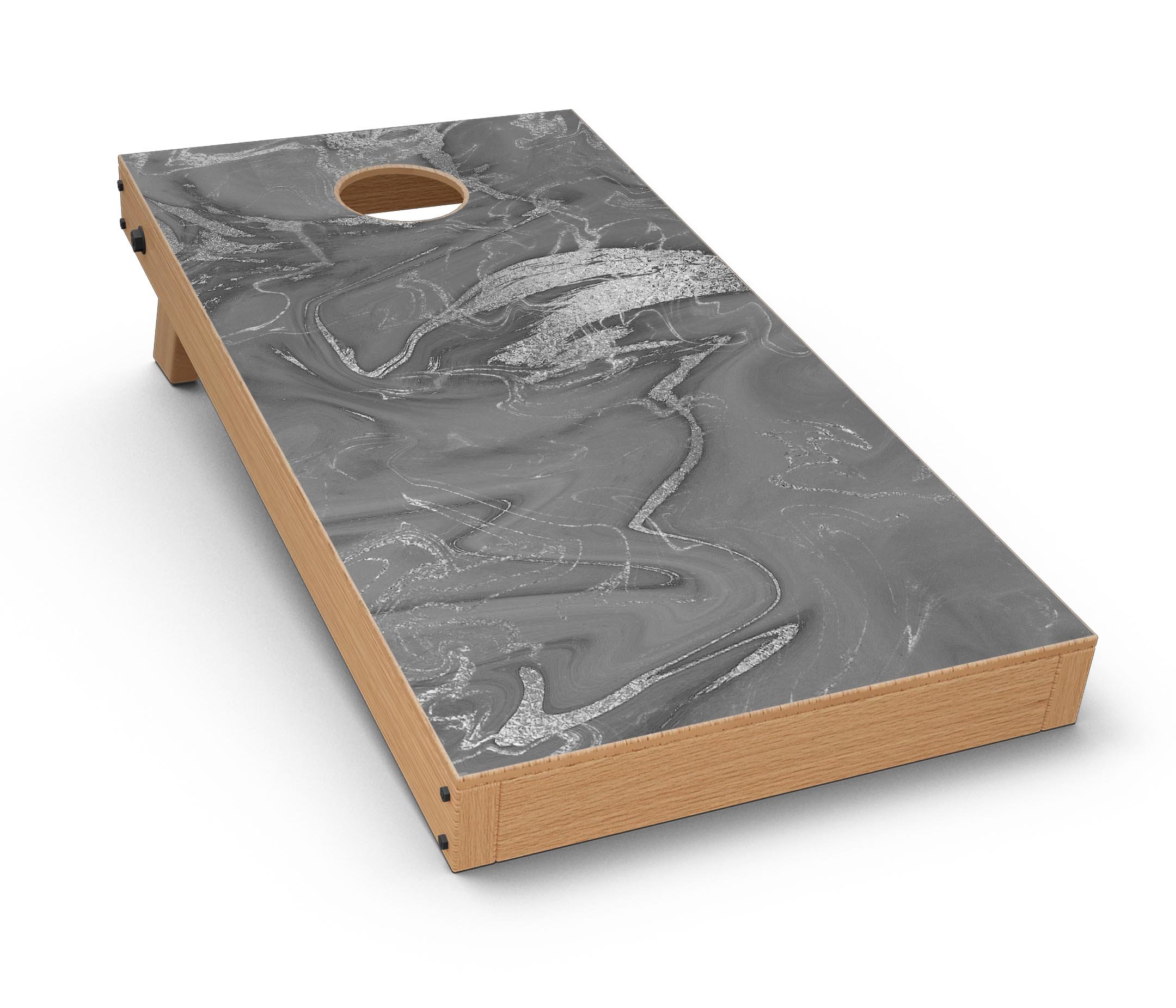 Design Skinz Marble Skin Set for Cornhole (Skin Only) - Black & Silver Marble Swirl V7