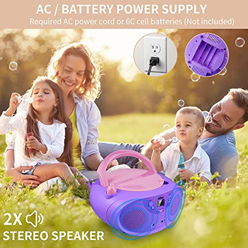 hPlay Gummy GC04 Portable CD Player Boombox with Digital Tunning AM FM Stereo Radio Kids CD Player LCD Display, Aux-Port Supported AC or Battery Powered - Pastel Violet