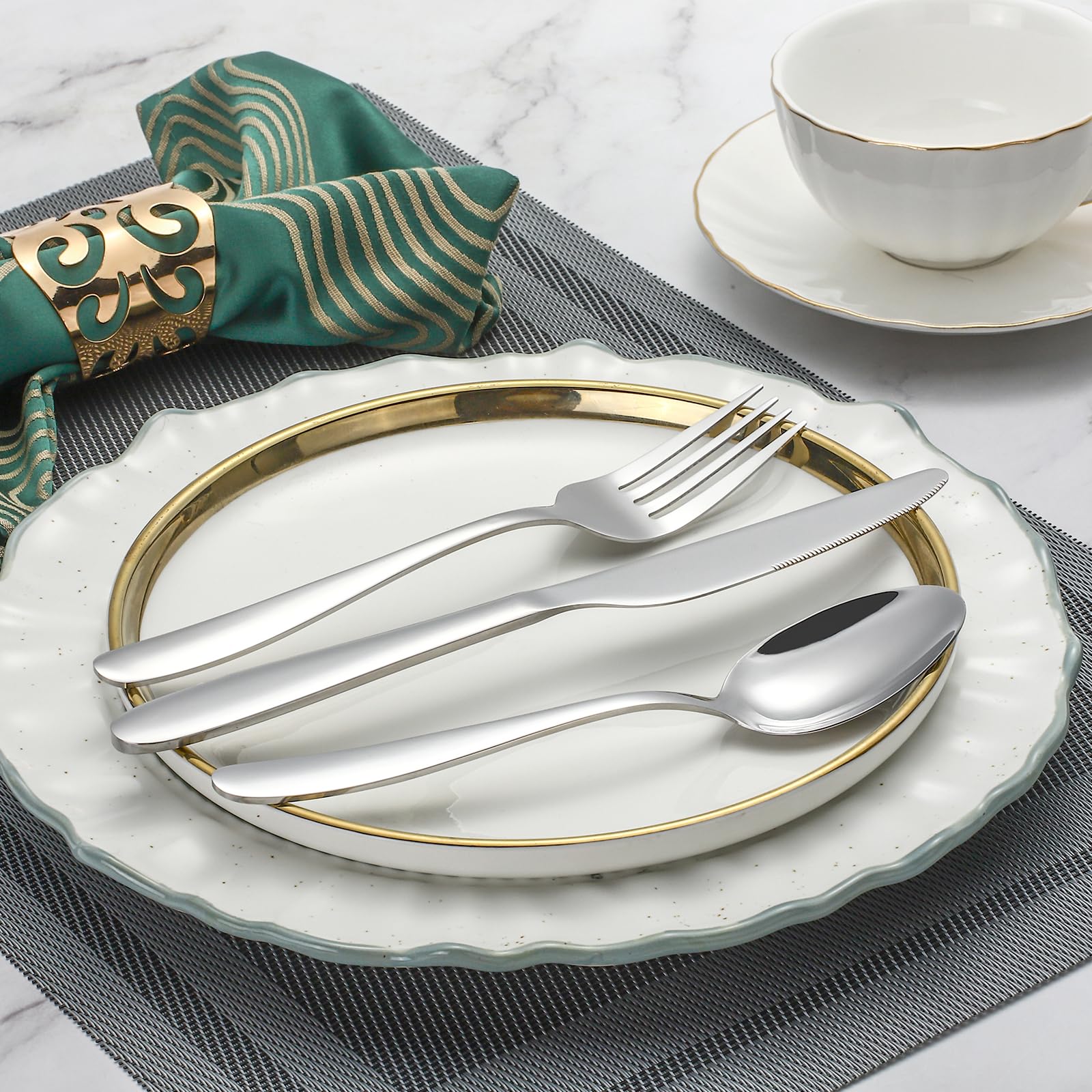 24-piece Forks and Spoons Silverware Set, Amafox Food Grade Stainless Steel Flatware Cutlery Set for Home, Kitchen and Restaurant, Spoons and Forks Set, Dinner forks Mirror Polished, Dishwasher Safe