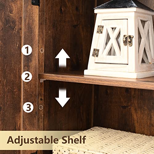 Iwell Storage Cabinet with 2 Adjustable Drawers & 2 Shelf, Rustic Storage Cabinet with Door, Cupboard for Living Room, Home Office, Kitchen, Rustic Brown