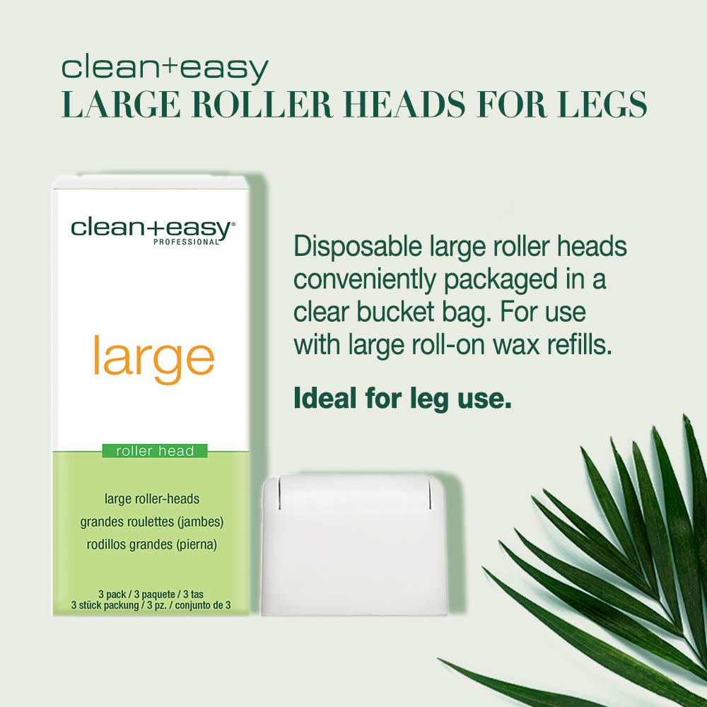 Clean + Easy Large Roller Heads for Roll-On Wax Refill, Disposable and Easy to Attach, for Easy Wax Application on Legs and Body, At-home, Self and DIY Waxing, Travel-size, 3 Roller Heads - 1 Pack