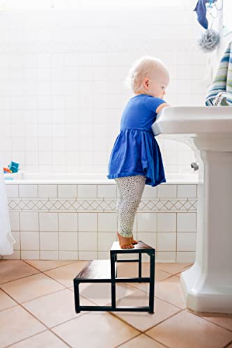 Annecy Wooden Step Stool with 400lb Load Capacity, Bedside Step Stool for Adult Kids, Wood Step Stool for Kitchen, Bathroom, Bedroom - Portable 2 Step Stool Dark Walnut (Assembly Required)