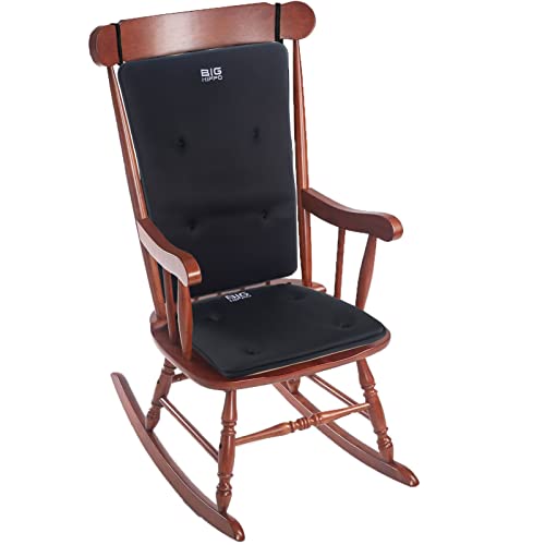 Big Hippo Rocking Chair Cushion Set, Memory Foam Rocking Chair Pad with Ties Soft Thicken Seat Pad and Back Rest Cushion, Black