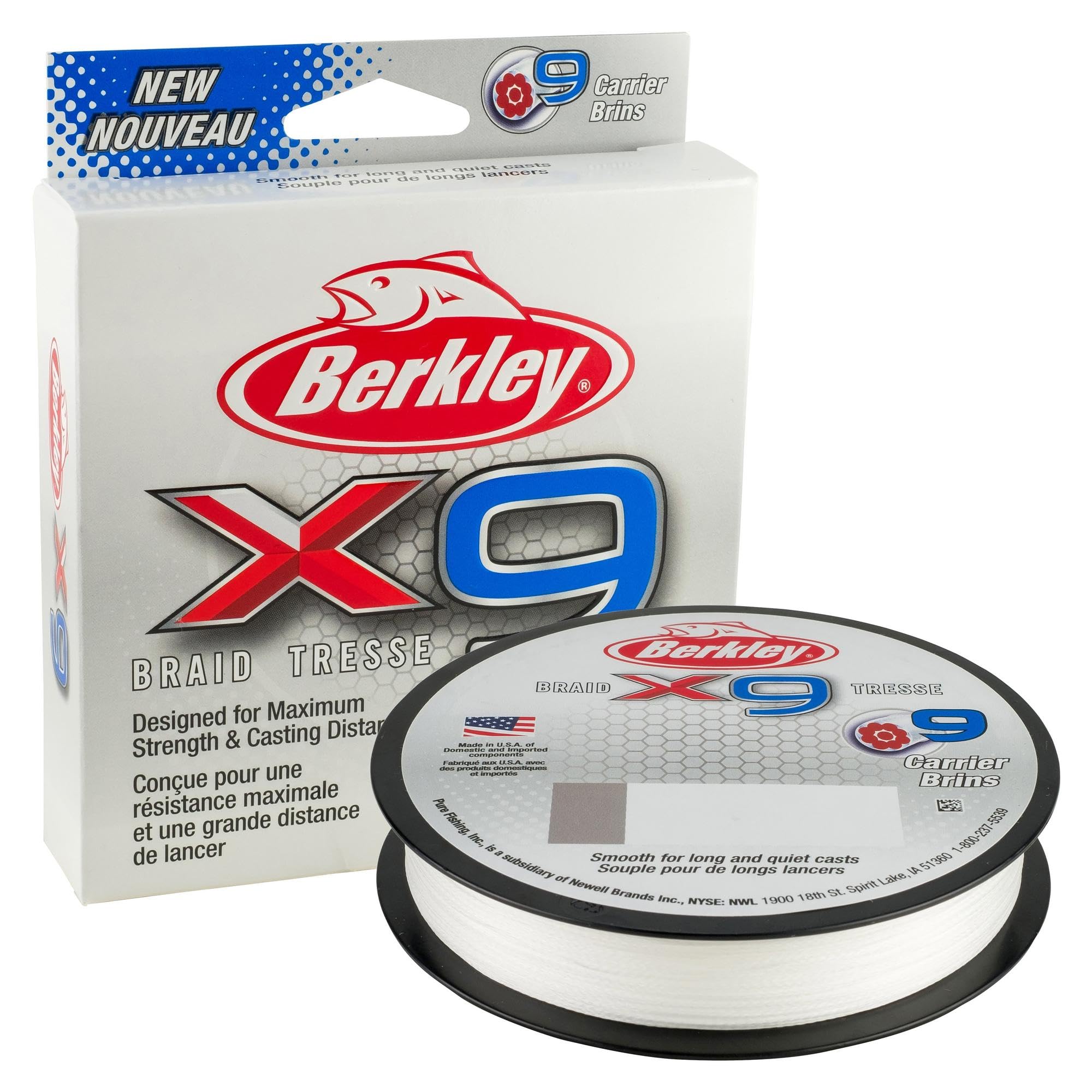 Berkley x9 Braid Superline, Crystal, 10lb test | 27 lbC | 12.1kg, 2188yd | 2000m Fishing Line, Suitable for Freshwater and Saltwater Environments