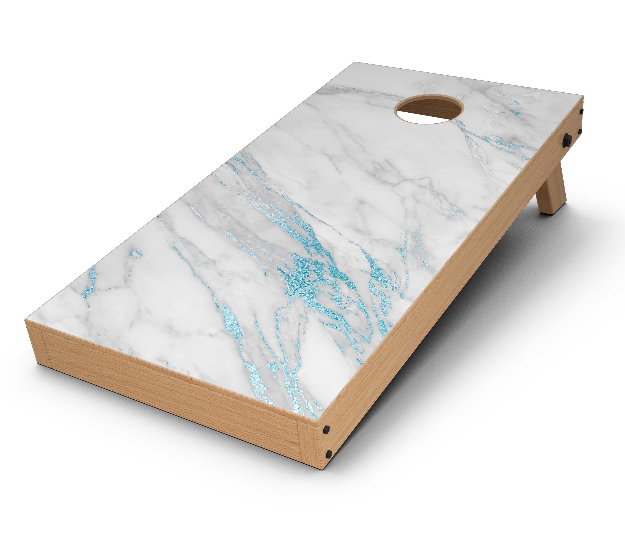 Design Skinz Marble Skin Set for Cornhole (Skin Only) - Marble & Digital Blue Frosted Foil V8