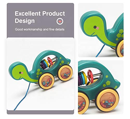 Pull Along Rolling Animal Toy [Updated Design-Without Beads in Wheels]- 18 Months and Up Pull & Pull Toys for Toddlers-Boys & Girls (Turtle)