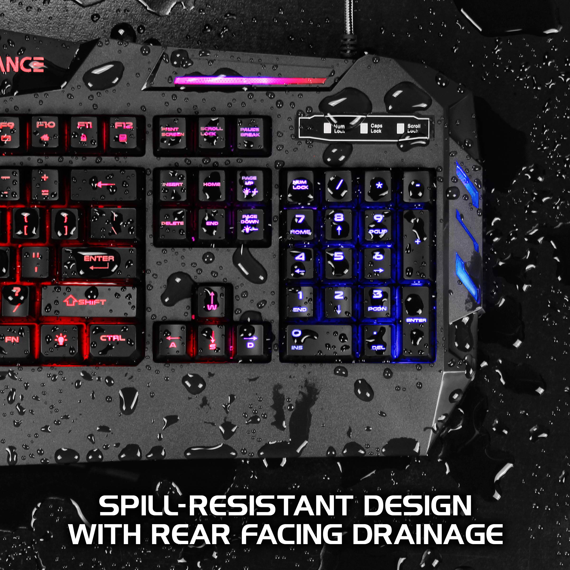ENHANCE Infiltrate KL1 LED Gaming Keyboard - Multi Color Backlit Keyboard with 2 Lighting Modes, Spill Resistant Design, USB Braided Cable - 19 Key Rollover, Anti-Ghosting, & Multimedia Keys