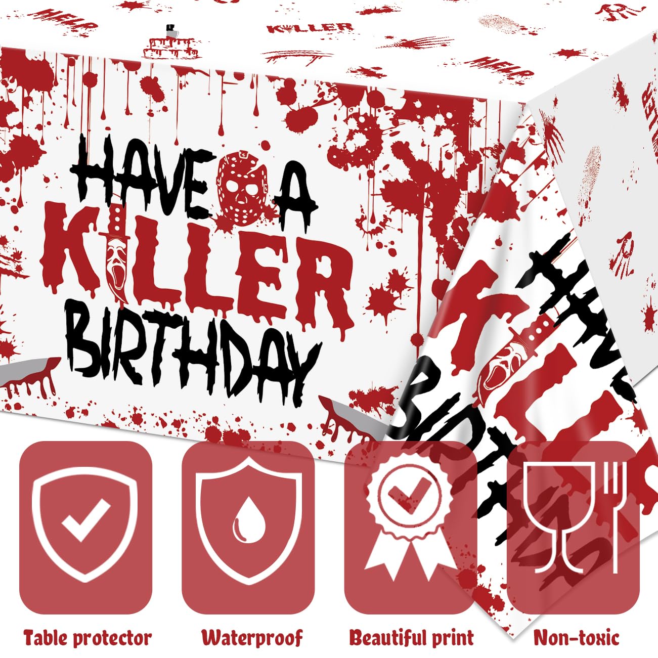 3PCS Halloween Birthday Party Decorations Halloween Birthday Tablecloths Have a Killer Birthday Table Cover Rectangular Plastic Scary Bloody Hand Table Cloth for Halloween Birthday Party Supplies