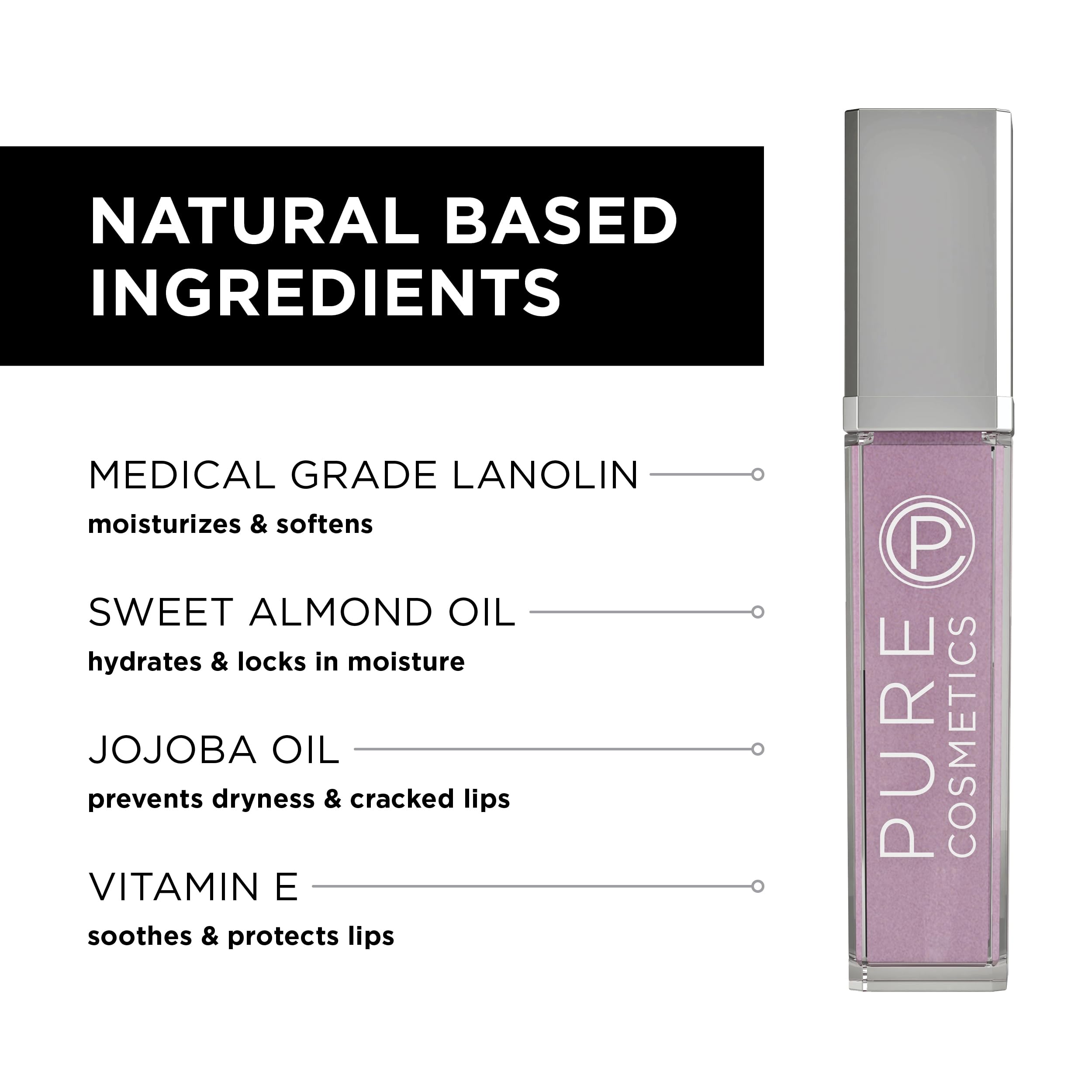 Pure Cosmetics Pure Illumination Lip Gloss - LED-lit Applicator w/Side Mirror - Non-Sticky, Moisturizing & Hydrating Lip Glosses - Soothes & Protects Dry Chapped Lips (Cosmic Latte)