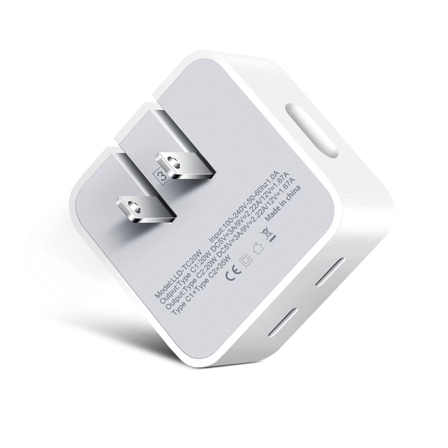 35W Dual USB-C Port Compact Power Adapter PD Foldable USB Type C Plug Fast Wall Charger Block for Android, iPhone 15 14 13 12 11 Pro Max Plus Mini, iPad