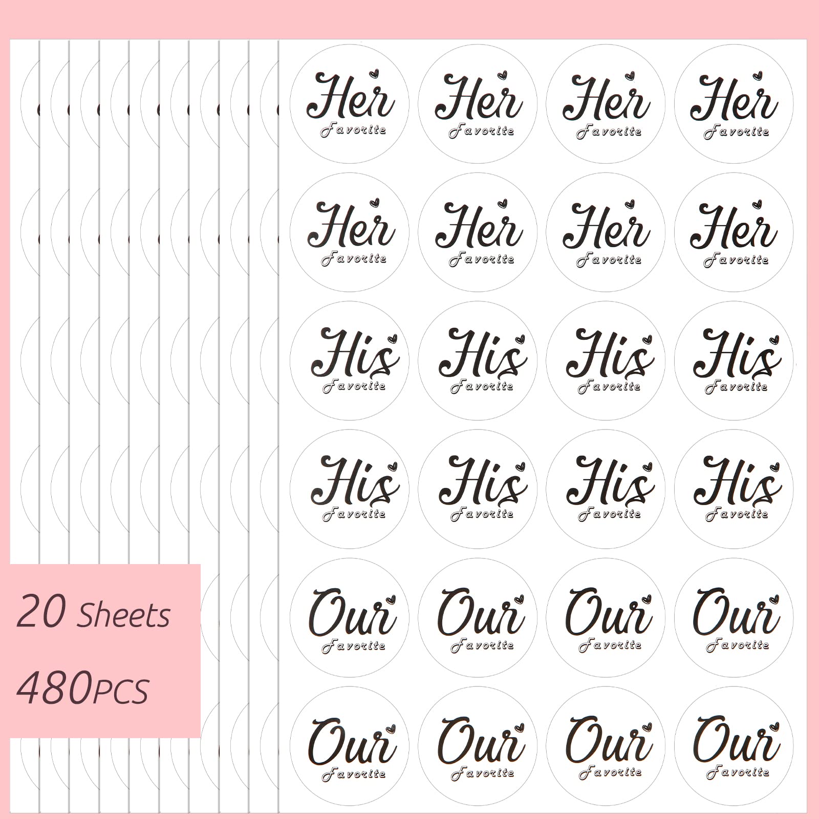 480 Pcs His Her Our Favorite Stickers for Wedding Candy Envelope Wedding Party Guest Gift His Favorite Her Favorite Stickers Labels White and Black Wedding Favor Stickers