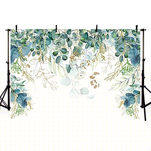 ABLIN 7x5ft Greenery Backdrop for Birthday Party Baby Shower Decorations for Boy Gold and Green Eucalyptus Leaves Gender Reveal Photo Background Photography Shoot Props